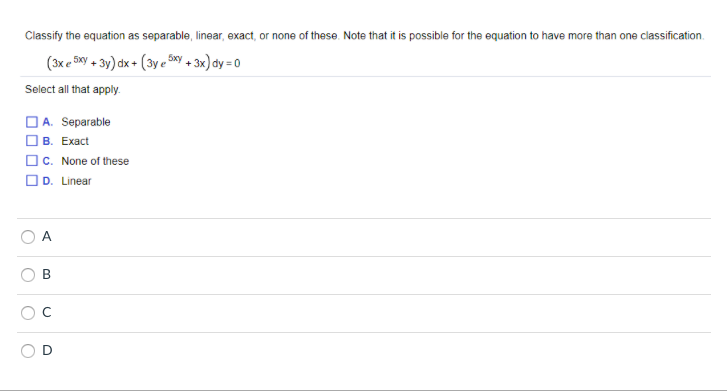 Solved Classify the equation as separable, linear, exact, or | Chegg.com