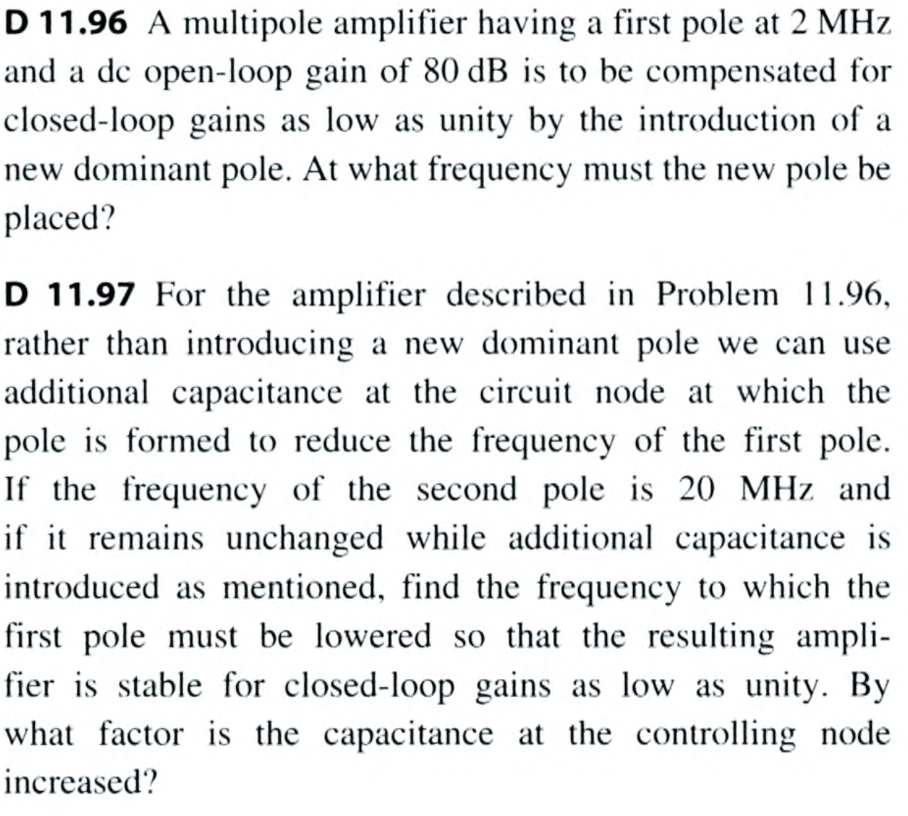 Solved D 11.96 A multipole amplifier having a first pole at | Chegg.com