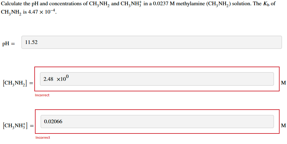 Solved Calculate the pH and concentrations of CH3NH2 and | Chegg.com