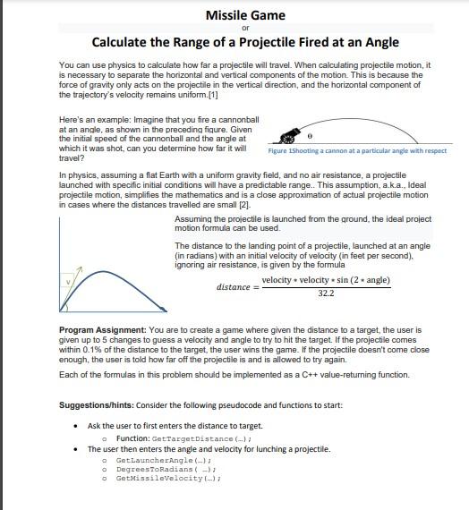 Missile Game or Calculate the Range of a Projectile | Chegg.com