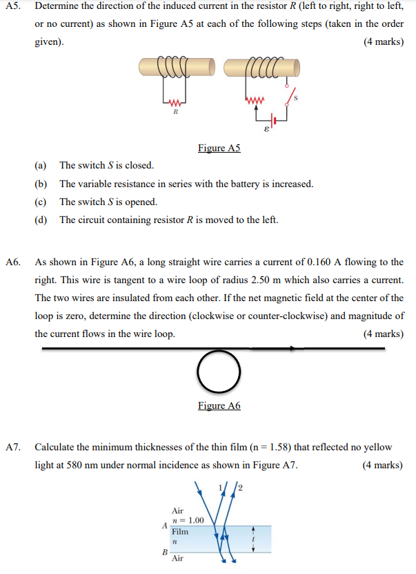 Solved A5. Determine the direction of the induced current in | Chegg.com
