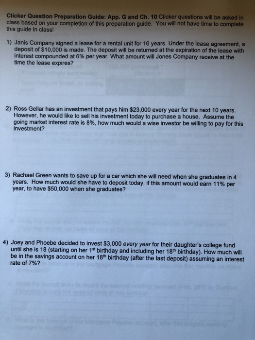 Solved Clicker Question Preparation Guide: App. G and Ch. 10 | Chegg.com