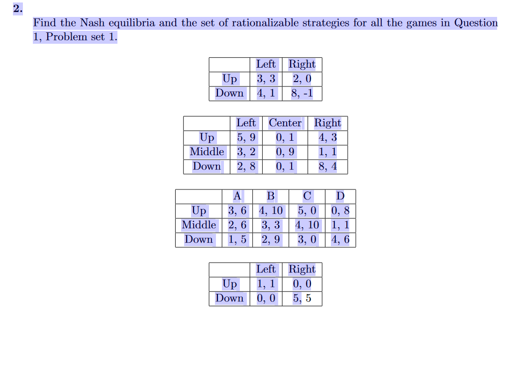 Solved 2. Find the Nash equilibria and the set of | Chegg.com