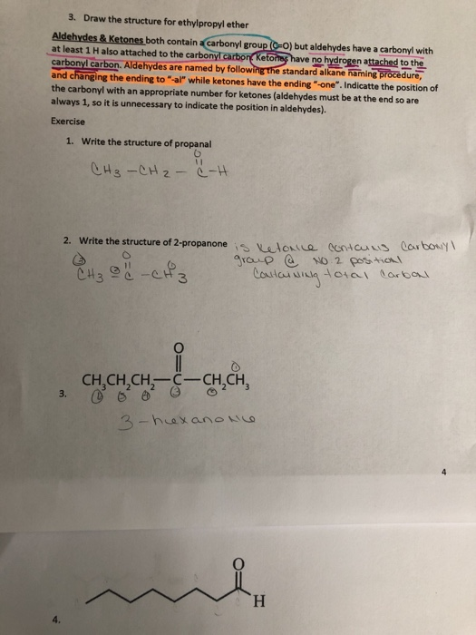 Solved 3. Draw the structure for ethylpropyl ether Aldehydes | Chegg.com