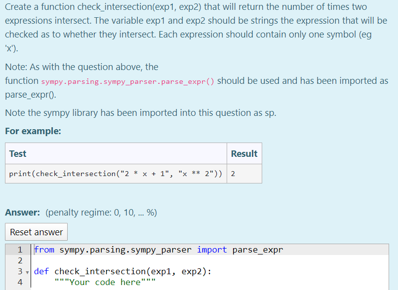 Solved Create a function check_intersection(exp1, exp2) that | Chegg.com
