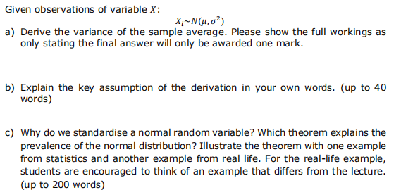 Solved Given observations of variable X : Xi∼N(μ,σ2) a) | Chegg.com