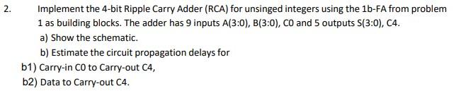 Solved 2. Implement the 4-bit Ripple Carry Adder (RCA) for | Chegg.com