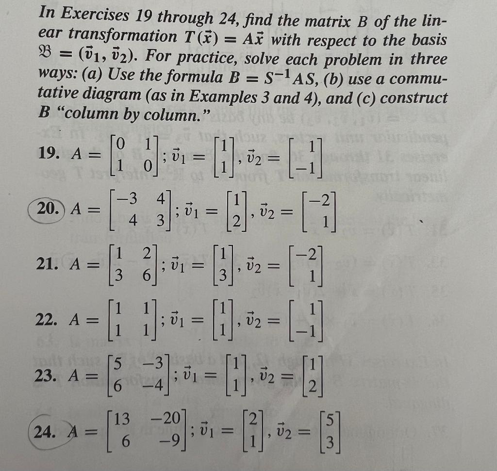 Solved In Exercises 19 through 24, find the matrix B of the | Chegg.com