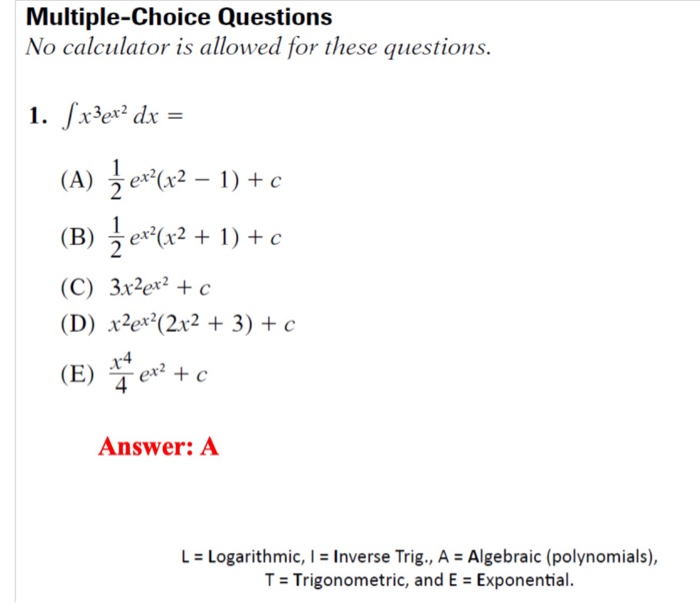 Solved Integration by parts. The answer is A. How to do it. | Chegg.com