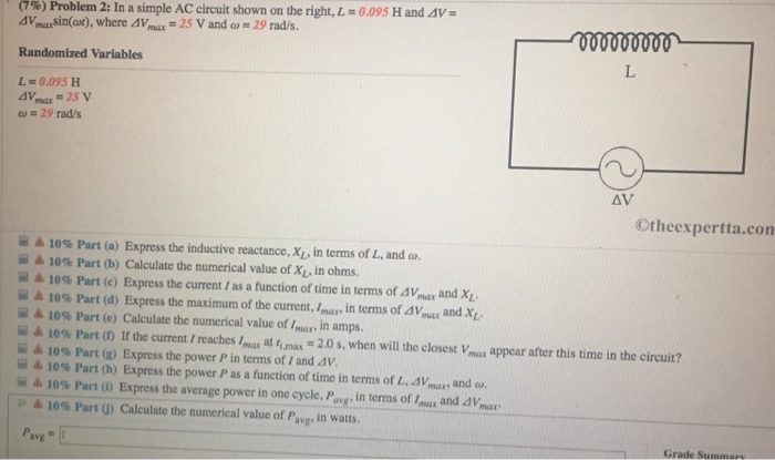 Solved G%) Problem a simple AC circuit shown on the right,L | Chegg.com