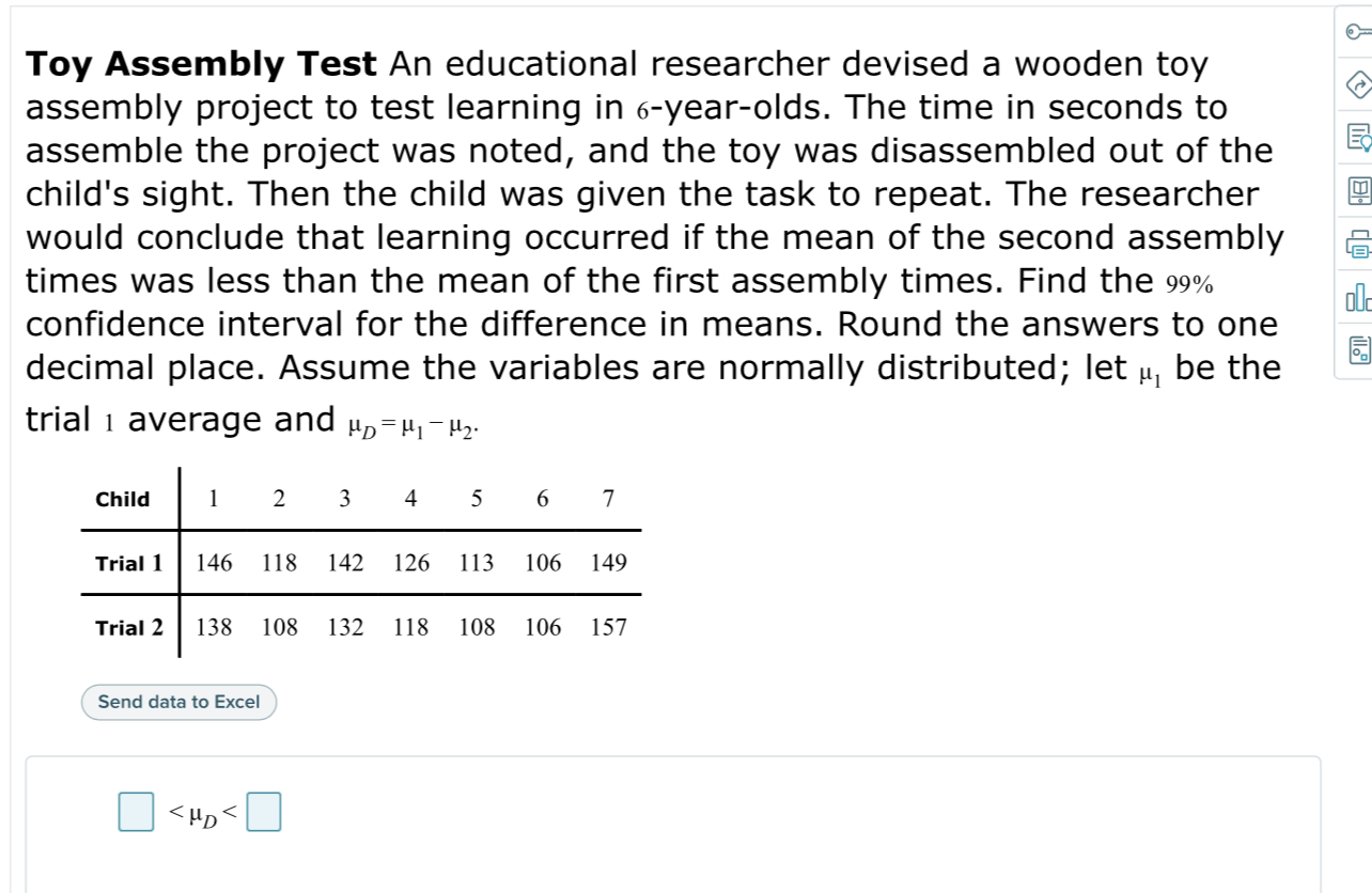 Solved Toy Assembly Test An educational researcher devised a | Chegg.com