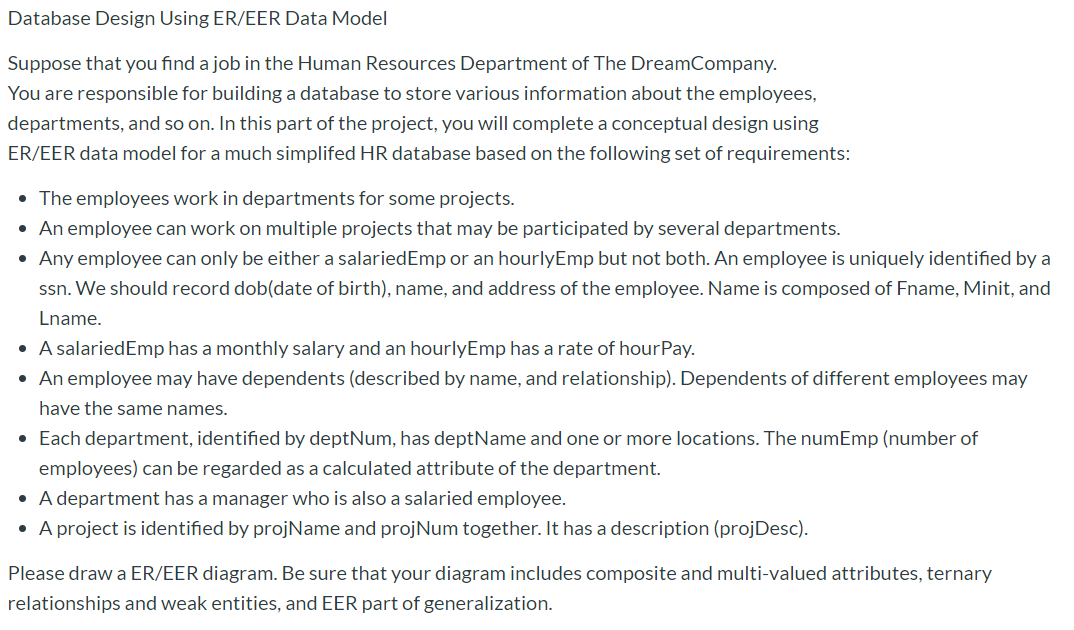 ***PLEASE DRAW A ER/EER DIAGRAM. BE SURE THAT | Chegg.com