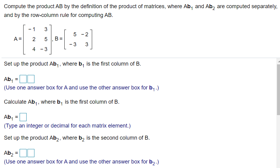 Solved Compute the product AB by the definition of the | Chegg.com