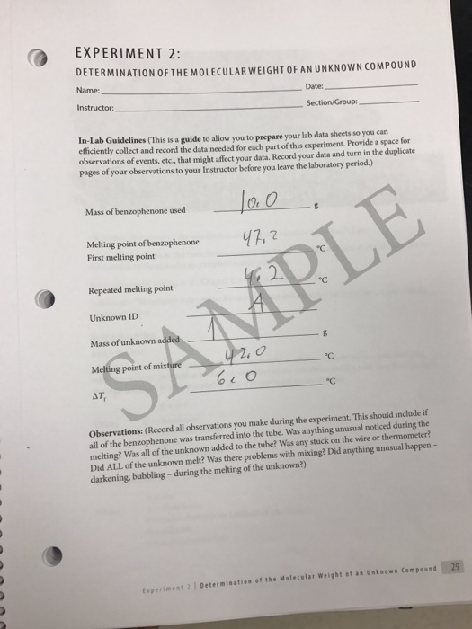 Solved EXPERIMENT 2: DETERMINATION OF THE MOLECULAR WEIGHT | Chegg.com