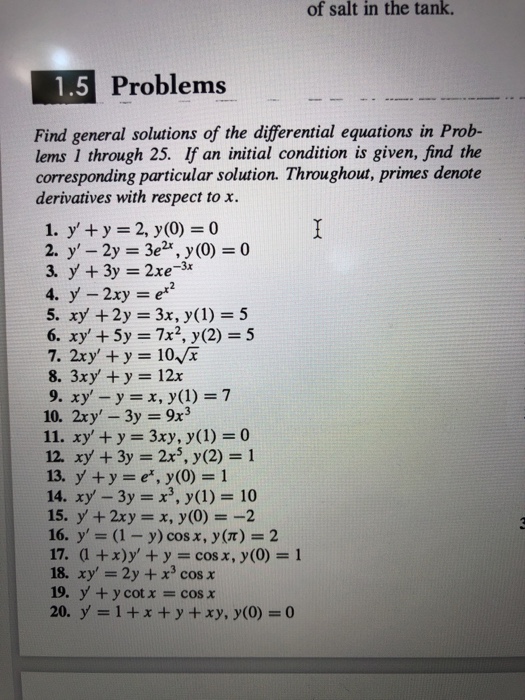 Solved of salt in the tank. 5 Problems Find general | Chegg.com