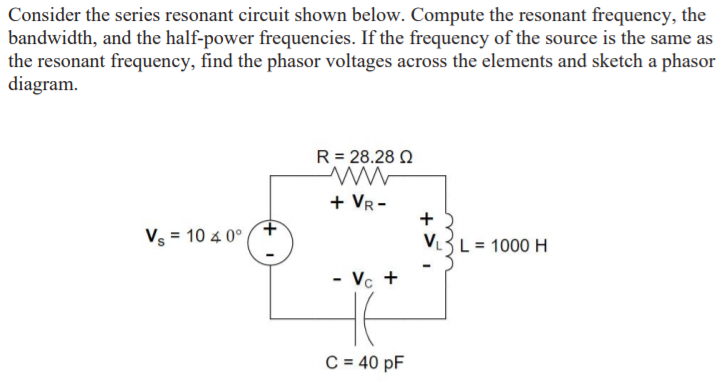 Solved Consider the series resonant circuit shown below. | Chegg.com