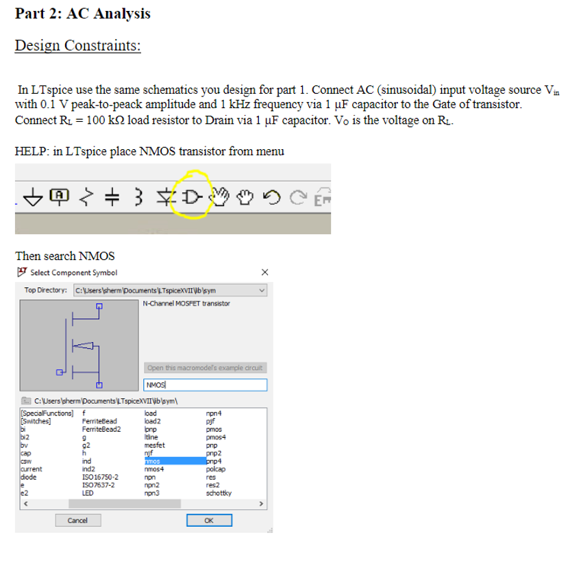 Solved Part 2: AC Analysis Design Constraints: In LTspice | Chegg.com