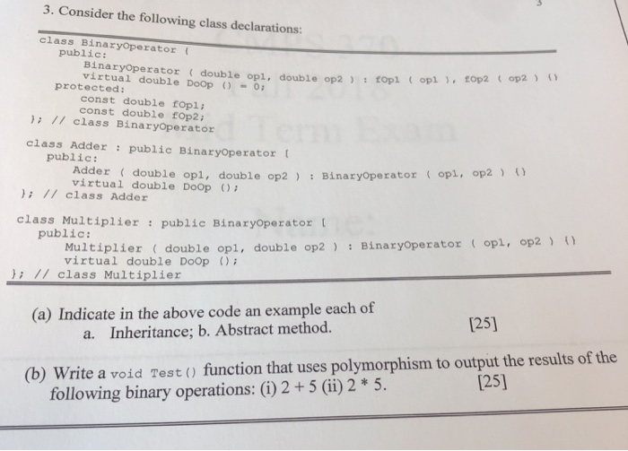 Solved 3 Consider The Following Class Declarations Class 