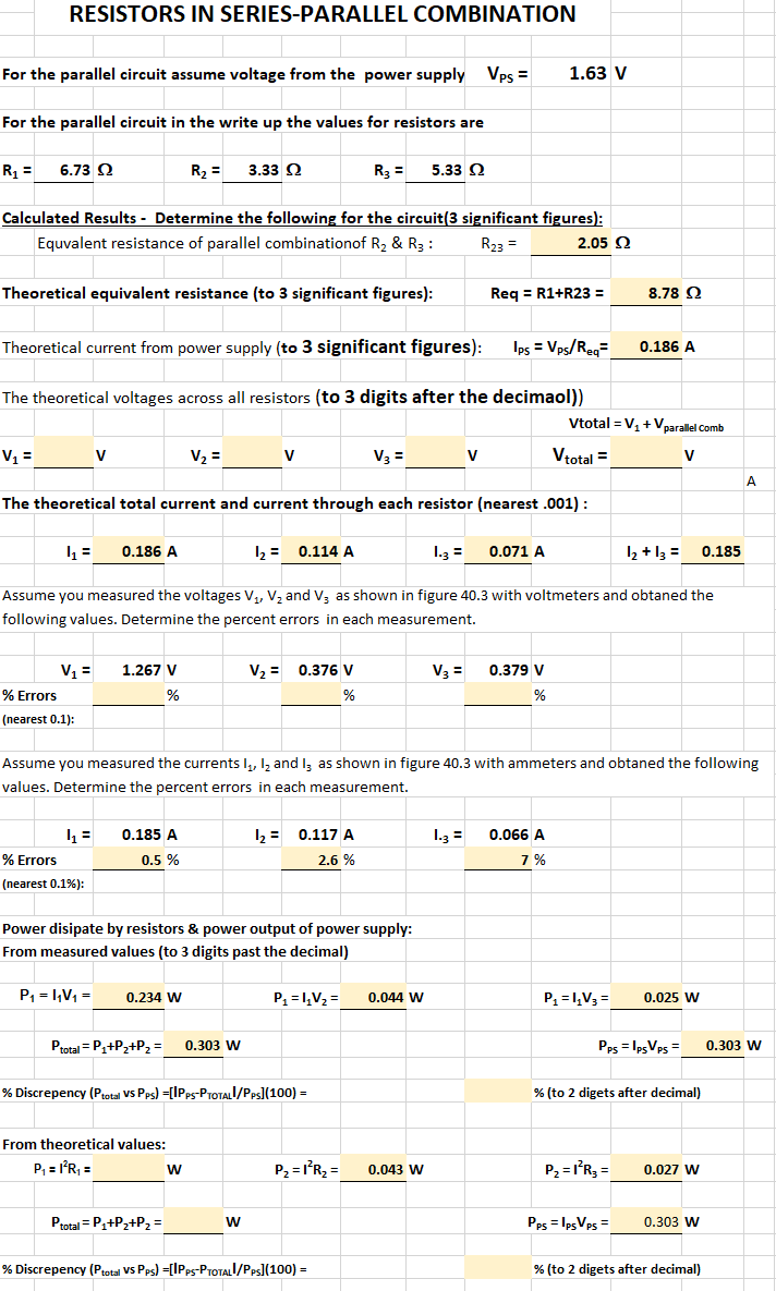 Solved RESISTORS IN SERIES-PARALLEL COMBINATION For the | Chegg.com