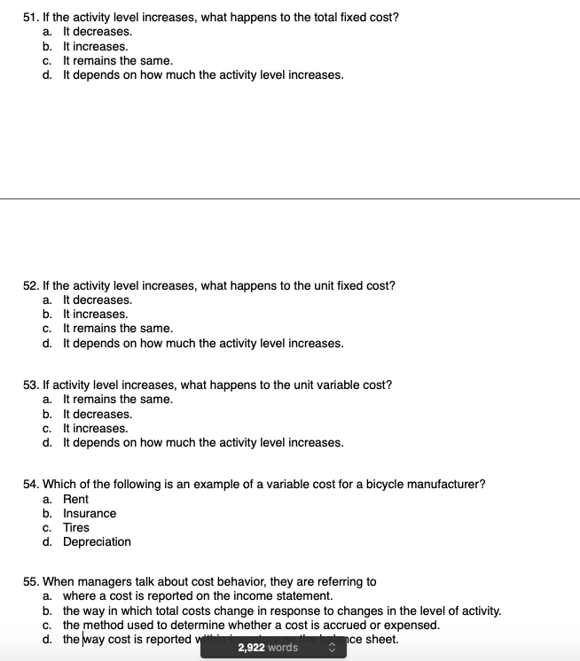 Solved 51. If the activity level increases, what happens to | Chegg.com