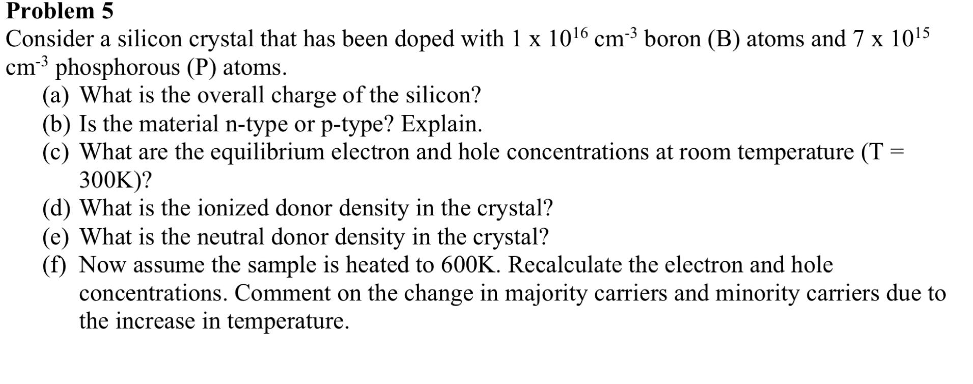 Solved Problem 5 Consider a silicon crystal that has been | Chegg.com