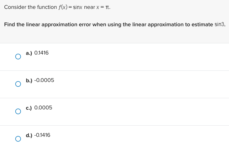 Solved Consider the function f(x)=sinx near x=π. Find the | Chegg.com