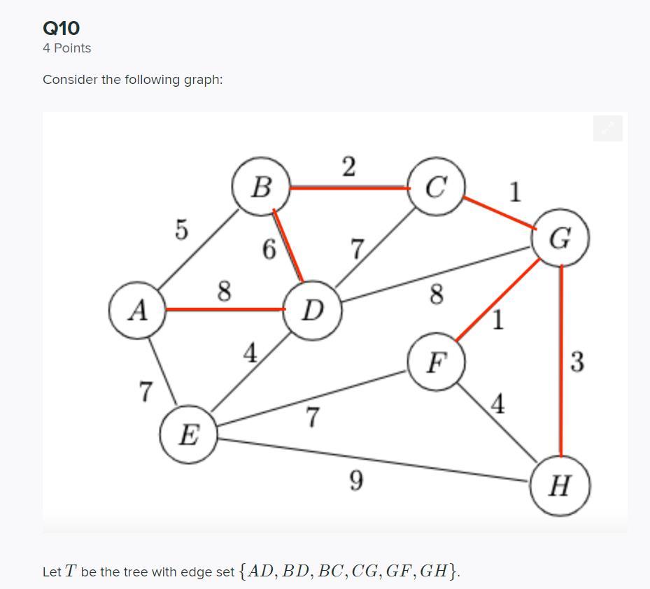 Solved Q10 4 Points Consider the following graph: Let T be | Chegg.com Solved Q10 4 Points Consider the following graph: Let T be | Chegg.com