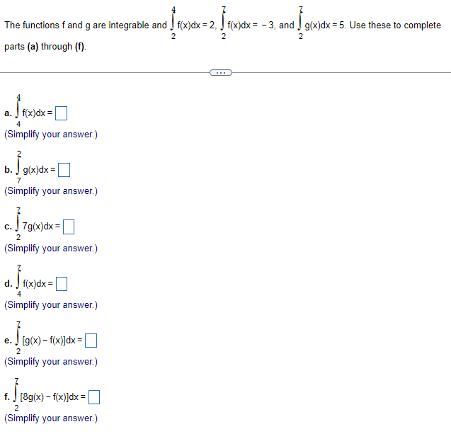 Solved The functions f and g are integrable and | Chegg.com