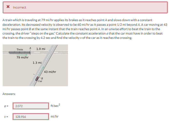 Solved A train which is traveling at 79mi/hr applies its | Chegg.com