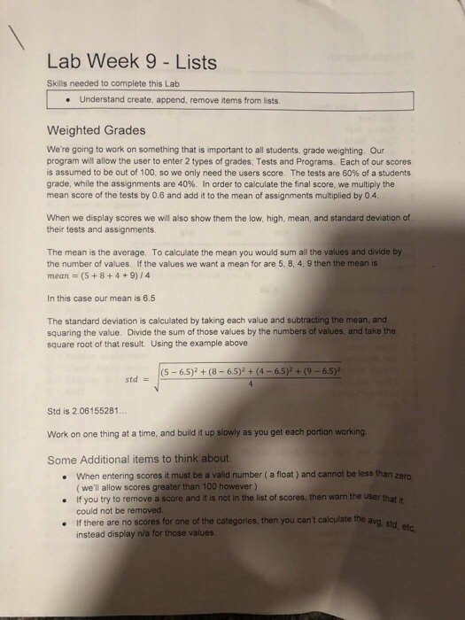 Solved Lab Week 9 - Lists Skills needed to complete this Lab | Chegg.com