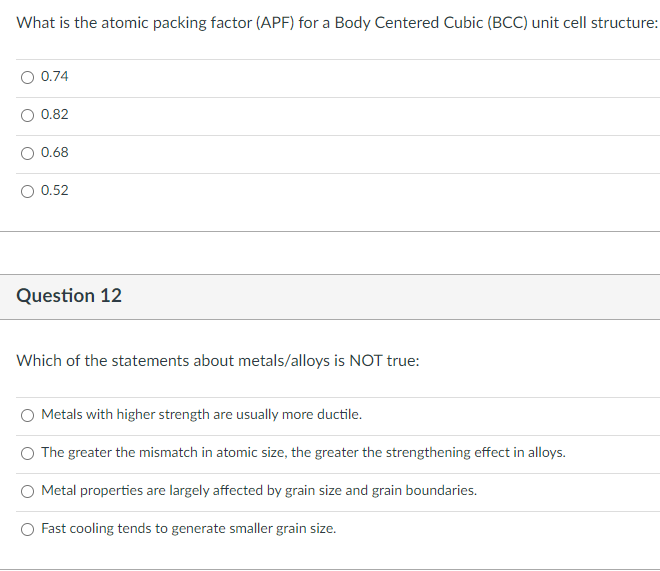 Solved What is the atomic packing factor (APF) for a Body | Chegg.com