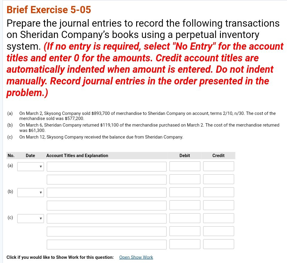 Solved Brief Exercise 5-05 Prepare the journal entries to | Chegg.com