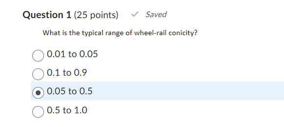 Solved What is the typical range of wheel-rail conicity? | Chegg.com