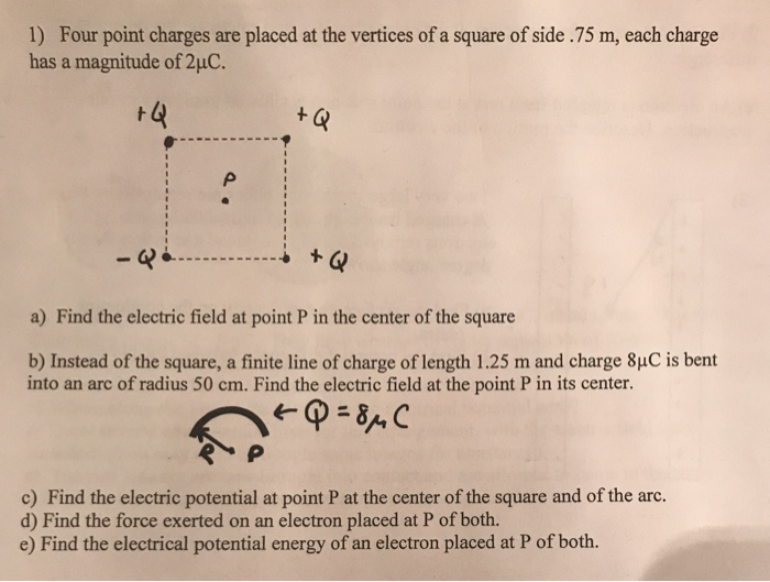 Solved 1) Four point charges are placed at the vertices of a | Chegg.com