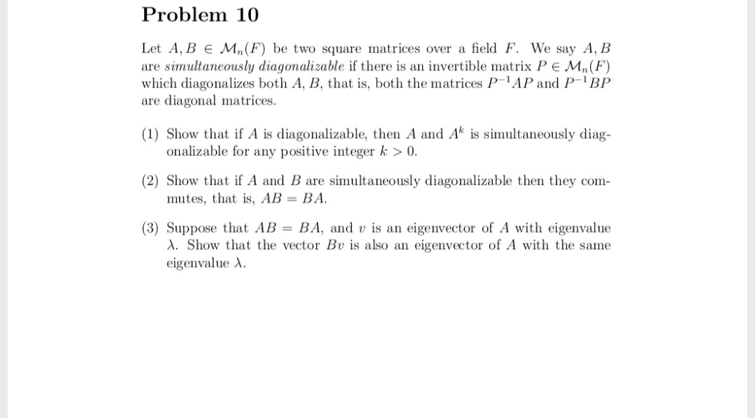 Solved Let A,B∈Mn(F) be two square matrices over a field F. | Chegg.com