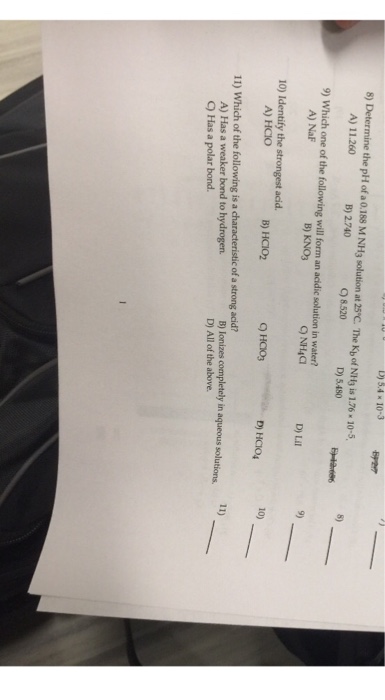Solved D) 5.4 10-3 8) Determine the pH of a 0.188 M NH3 | Chegg.com