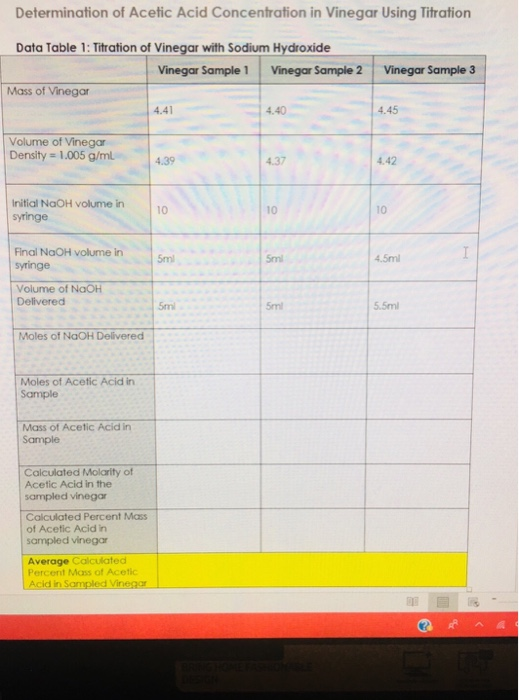 Determination of Acetic Acid Concentration in Vinegar | Chegg.com