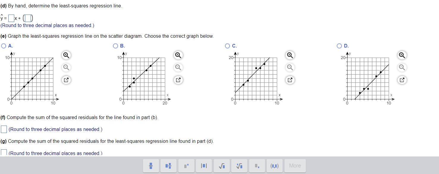 Solved (f) Compute the sum of the squared residuals for the | Chegg.com