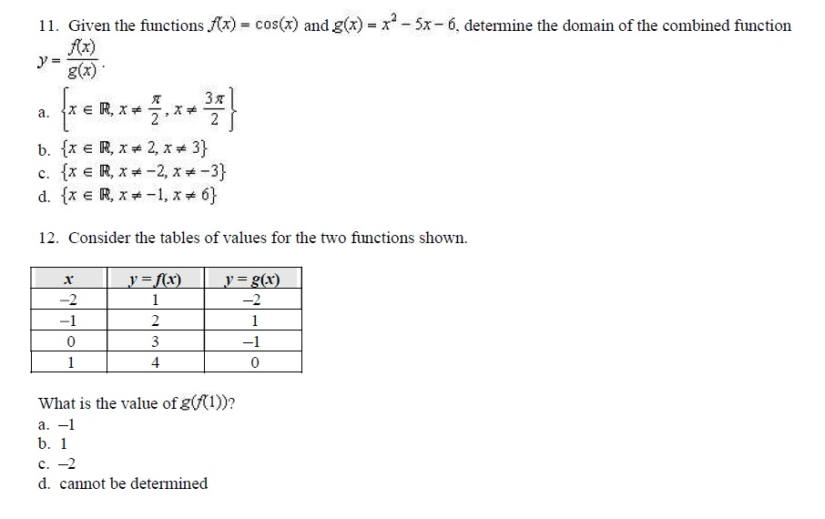 Solved 11. Given the functions f(x) = cos(x) and g(x) = x2 - | Chegg.com