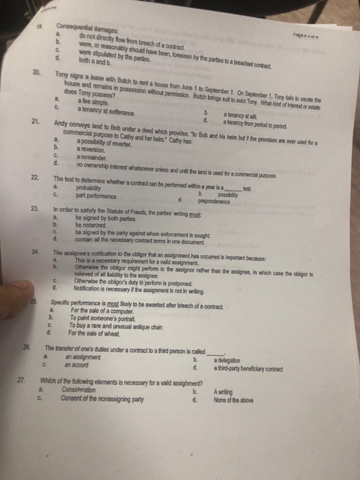 A Do Not Directly Flow From Breach Of A Contract B Chegg