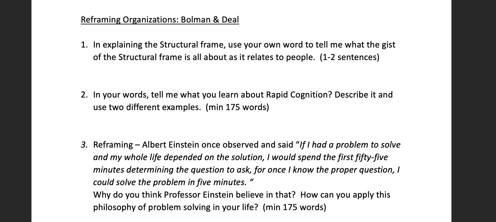 Solved Reframing Organizations: Bolman & Deal 1. In | Chegg.com