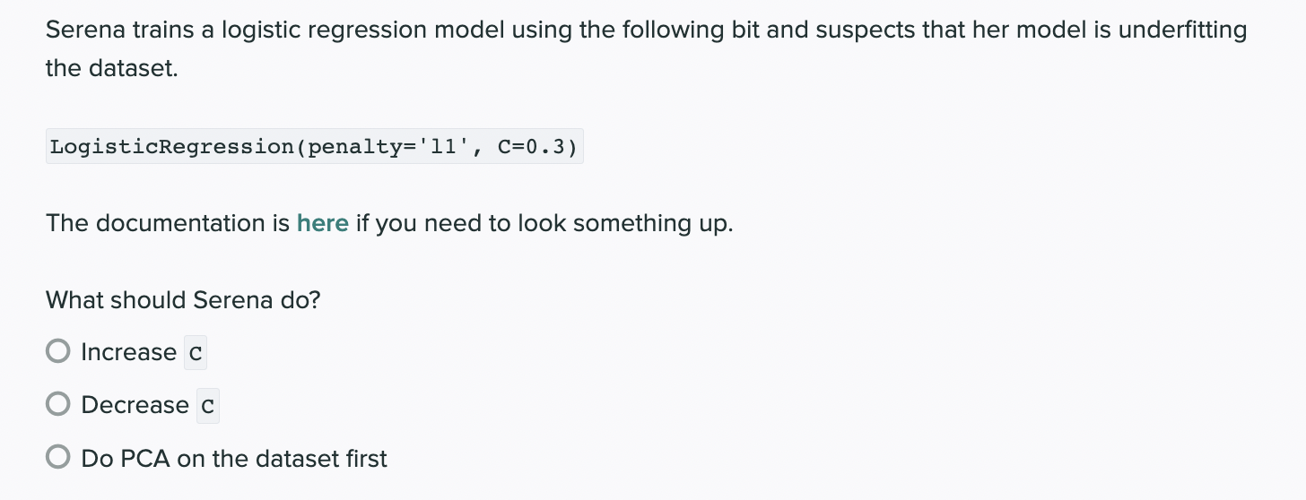 Solved Serena trains a logistic regression model using the | Chegg.com