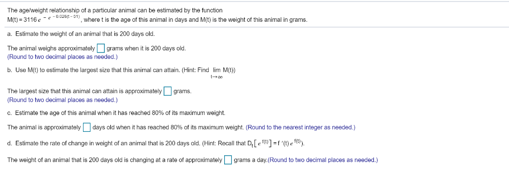 Solved The age/weight relationship of a particular animal | Chegg.com