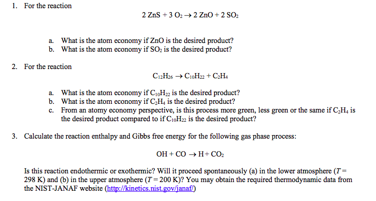 Solved 1. For the reaction 2 ZnS 3 O2->2 ZnO+2 SO2 a. b. | Chegg.com
