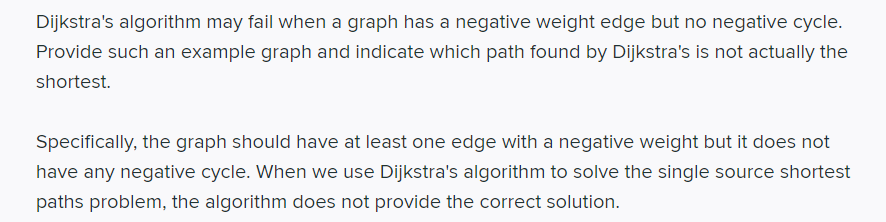 Solved Dijkstra's algorithm may fail when a graph has a | Chegg.com