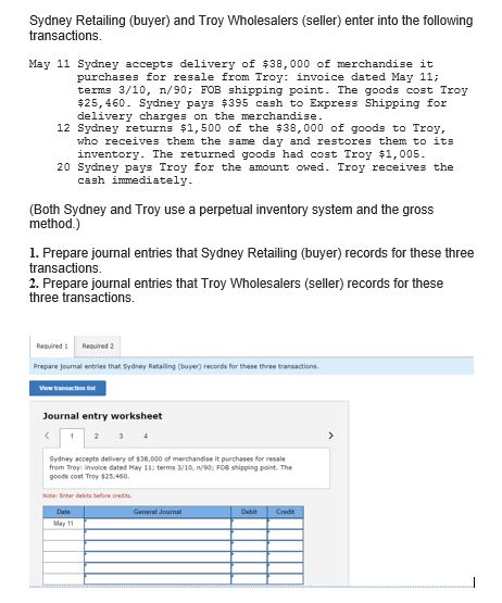 Solved Sydney Retailing (buyer) and Troy Wholesalers | Chegg.com