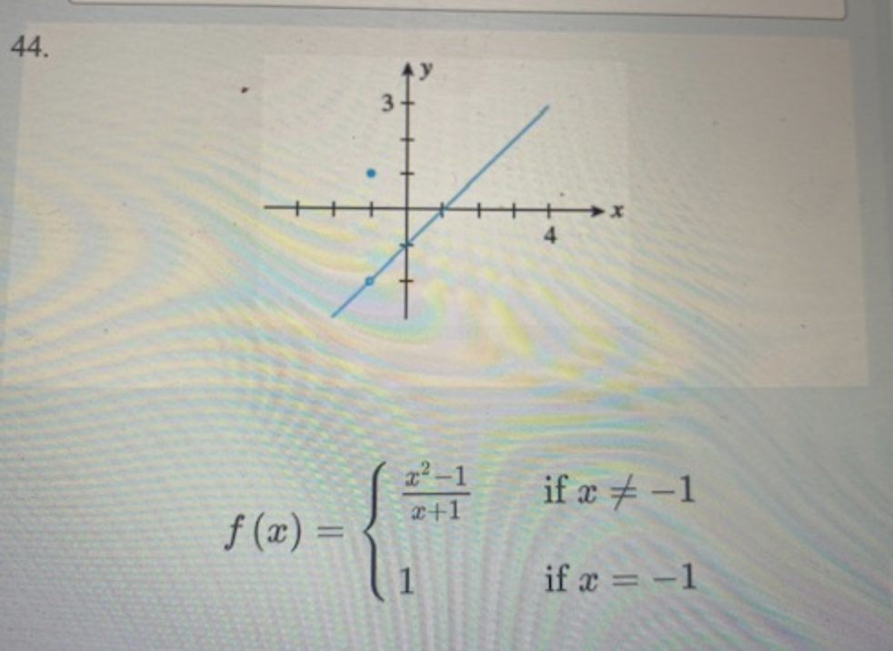 Solved \( f(x)=\left\{\begin{array}{ll}\frac{x^{2}-1}{x+1} & | Chegg.com