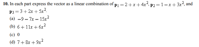 10. In each part express the vector as a linear | Chegg.com