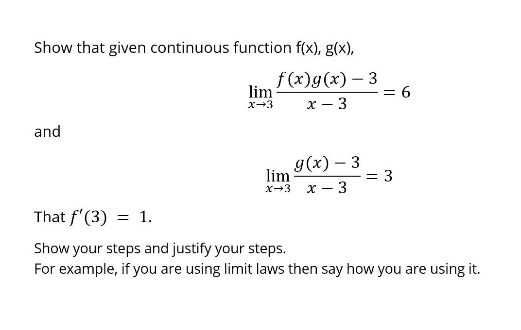 Solved Show that given continuous function f(x),g(x), | Chegg.com