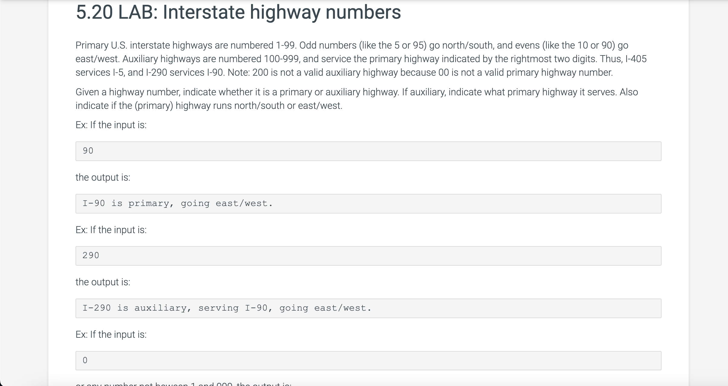 Solved 5.20 LAB: Interstate highway numbers Primary U.S. | Chegg.com